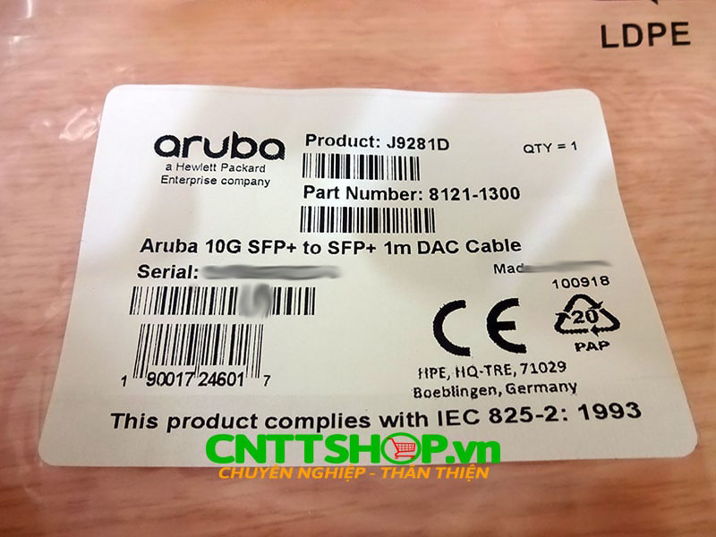 J9281D Aruba 1990-3657 10G SFP+ to SFP+ 1m DAC Cable