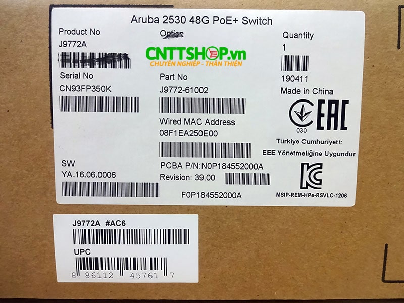 Switch Aruba J9772A 2530 48 Port 1G PoE+ 382W, 4 SFP Uplink