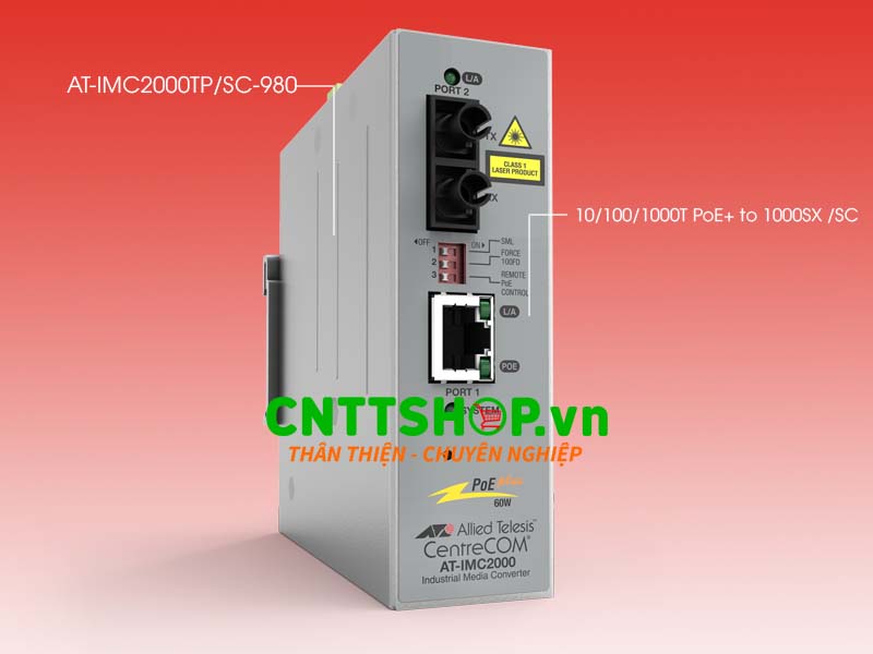 AT-IMC2000TP/SC-980 Allied Telesis 10/100/1000T PoE+ to 1000SX /SC, MMF