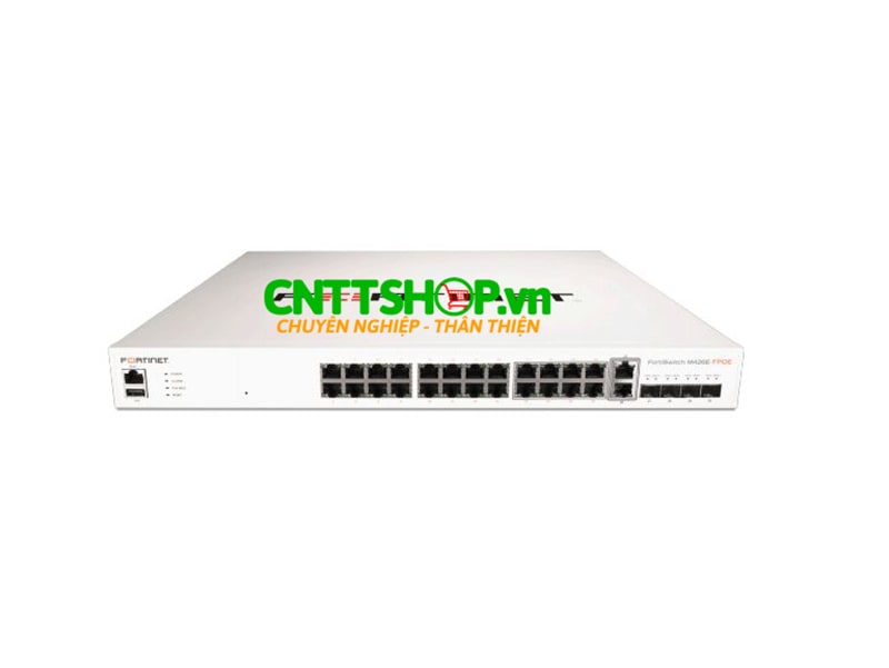 Fortiswitch FS-M426E-FPOE 26 port, 4x 10 GE SFP+, 24 port PoE.